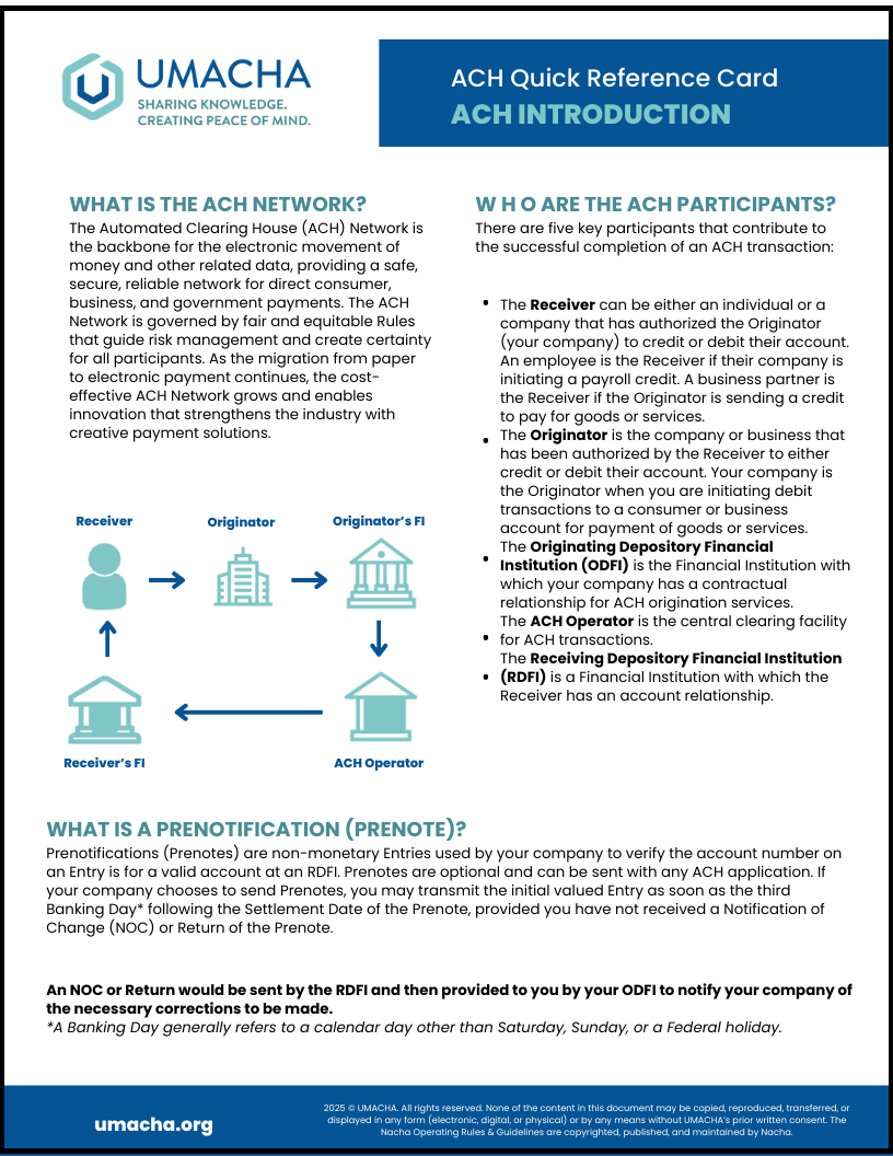 ACH Quick Reference Cards for Corporates (Set of 5) | Nacha